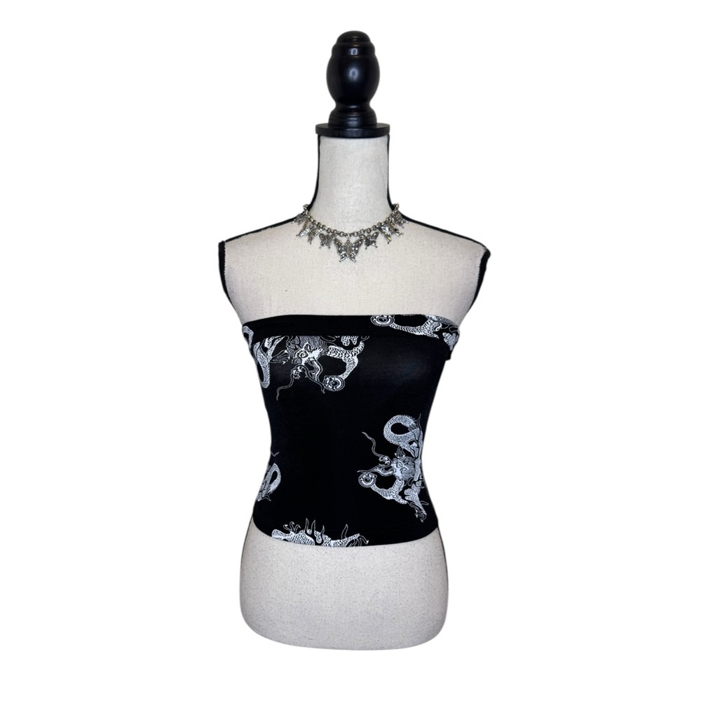Y2k A. Byer Black + White Slinky Dragon Print Tube To… - Gem